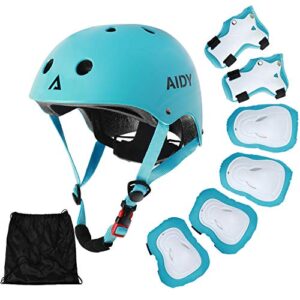 aidy kids bike helmet toddler helmet adjustable for 3-8 years girls boys knee pads elbow pads wrist guards kids protective gear set for skateboard, bike, roller skating, cycling, scooter, rollerblade