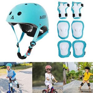 AIDY Kids Bike Helmet Toddler Helmet Adjustable for 3-8 Years Girls Boys Knee Pads Elbow Pads Wrist Guards Kids Protective Gear Set for Skateboard, Bike, Roller Skating, Cycling, Scooter, Rollerblade