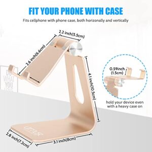 Urmust Adjustable Cell Phone Stand Phone Stand for Desk Cradle, Dock, Holder Compatible with iPhone 14 13 12 11 Pro Max Xs XR 8 X 7 6 6S Plus SE 5 5S 5C(Gold)