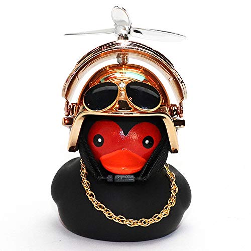 wonuu Rubber Duck Car Decorations Black Duck Car Dashboard Ornaments with Propeller Helmet