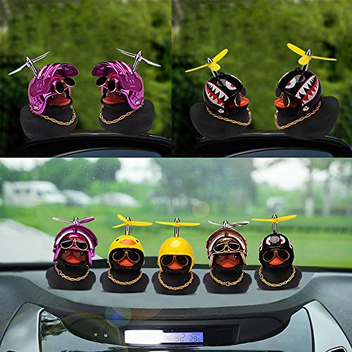 wonuu Rubber Duck Car Decorations Black Duck Car Dashboard Ornaments with Propeller Helmet