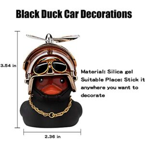 wonuu Rubber Duck Car Decorations Black Duck Car Dashboard Ornaments with Propeller Helmet