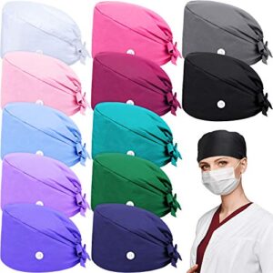 syhood 12 pieces working caps gourd-shaped tie back hats button hats unisex hats with sweatband, 12 colors