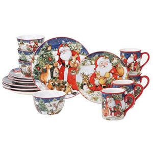 certified international magic of christmas santa 16pc dinnerware set, service for 4, multicolored