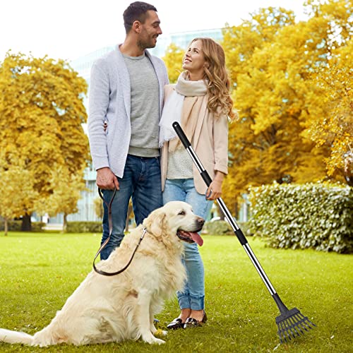 Niubya Dog Pooper Scooper, Extra Large Poop Scooper for Large and Small Dogs with Long Handle, Metal Pet Poop Tray and Rake Set for Dirt, Gravel, Lawns, Grass