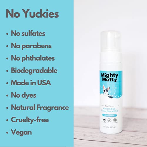 Mighty Mutt Waterless No-Rinse Dry Shampoo Foam for Dogs | Natural & Hypoallergenic Foam Dog Shampoo | Anti-Itch, Soothing and Deodorizing | 8oz