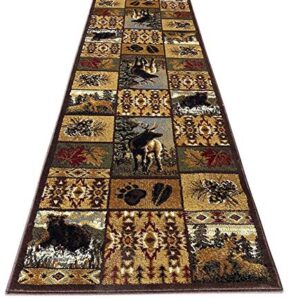 Cabin Style Distressed Antiquated Runner Area Rug Black Bear Elk Deer Wildlife Animal Country Hunting Southwest Wilderness Design 760 (2 Feet X 7 Feet)