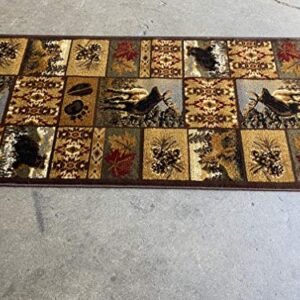 Cabin Style Distressed Antiquated Runner Area Rug Black Bear Elk Deer Wildlife Animal Country Hunting Southwest Wilderness Design 760 (2 Feet X 7 Feet)