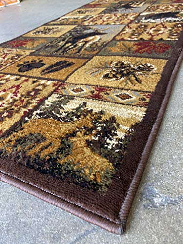 Cabin Style Distressed Antiquated Runner Area Rug Black Bear Elk Deer Wildlife Animal Country Hunting Southwest Wilderness Design 760 (2 Feet X 7 Feet)