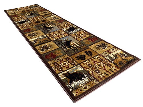 Cabin Style Distressed Antiquated Runner Area Rug Black Bear Elk Deer Wildlife Animal Country Hunting Southwest Wilderness Design 760 (2 Feet X 7 Feet)