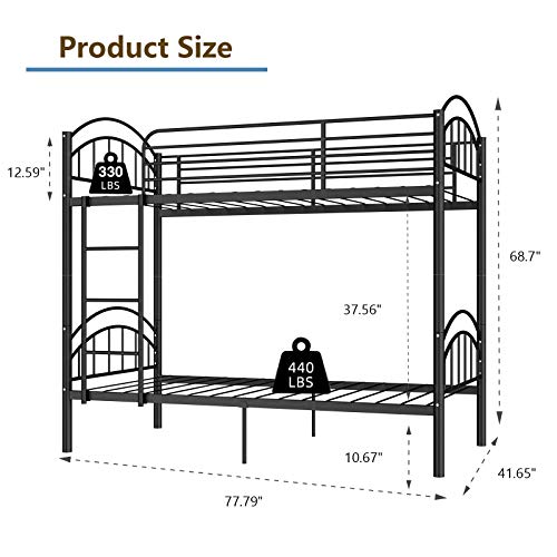 mecor Twin Over Twin Bunk Bed, Convertible Into 2 Individual Metal Twin Bed Frame for Boys, Girls, Kids, Teens - Removable Ladder & Safety Guard Rail - Black