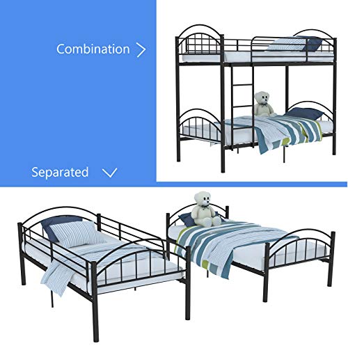 mecor Twin Over Twin Bunk Bed, Convertible Into 2 Individual Metal Twin Bed Frame for Boys, Girls, Kids, Teens - Removable Ladder & Safety Guard Rail - Black