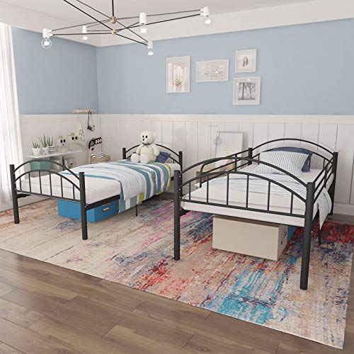 mecor Twin Over Twin Bunk Bed, Convertible Into 2 Individual Metal Twin Bed Frame for Boys, Girls, Kids, Teens - Removable Ladder & Safety Guard Rail - Black