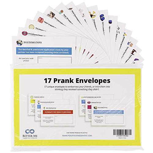 17 Prank Envelopes - Witty Pranks For Adults Funny Envelope For Birthday & Holiday Card. April Fools Day Practical Jokes By Mail Prank For Friends & Family, or Coworkers Gag, Pranks For Adults