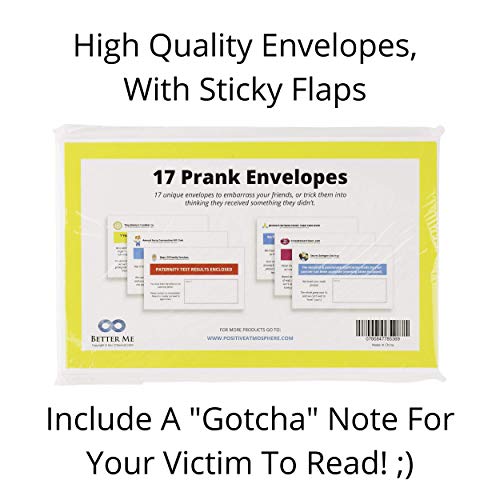 17 Prank Envelopes - Witty Pranks For Adults Funny Envelope For Birthday & Holiday Card. April Fools Day Practical Jokes By Mail Prank For Friends & Family, or Coworkers Gag, Pranks For Adults