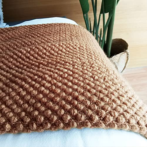 LOMAO Knitted Throw Blanket with Tassels Bubble Textured Lightweight Throws for Couch Cover Home Decor (Caramel, 50x60)