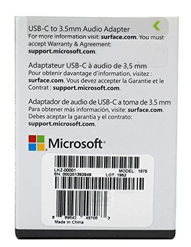 Microsoft Surface USB-C Audio Adapter 3.5mm Headphone Stereo Mini Jack (F) Black LKZ-00001