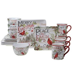 certified international evergreen christmas 16pc dinnerware, service for 4, multicolored