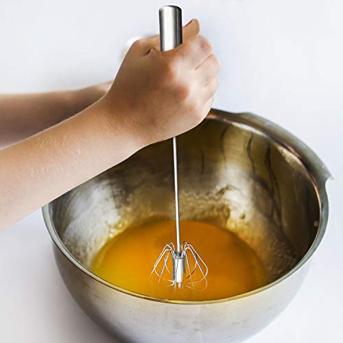 KUFUNG Hand Push Egg Whisk, Stainless Steel Whisk Blender for Home, Versatile Tool for Egg Beater, Milk Frother, Hand Push Mixer Stirrer, for Blending, Whisking, Beating & Stirring (12 inch, Silver)