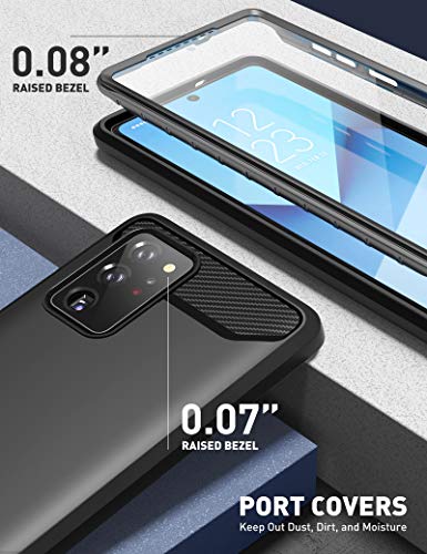 Clayco Xenon Series Designed for Samsung Galaxy Note 20 Ultra Case, [Built-in Screen Protector] Full-Body Rugged Cover Compatible with Fingerprint ID, 6.9 inch 2020 Release (Black)