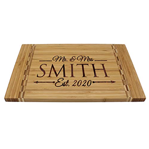 Deluxe Personalized Wedding Anniversary Couples Bamboo Cutting Board (Medium Rectangle 15" X 10")