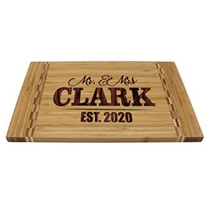 Deluxe Personalized Wedding Anniversary Couples Bamboo Cutting Board (Medium Rectangle 15" X 10")