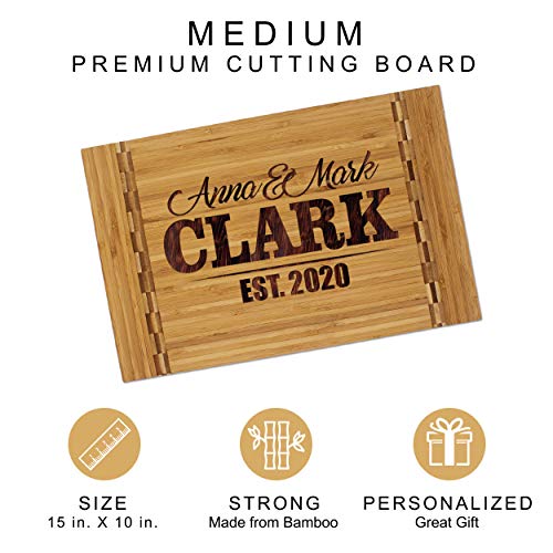 Deluxe Personalized Wedding Anniversary Couples Bamboo Cutting Board (Medium Rectangle 15" X 10")