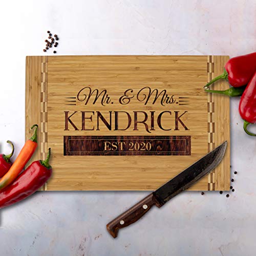 Deluxe Personalized Wedding Anniversary Couples Bamboo Cutting Board (Medium Rectangle 15" X 10")