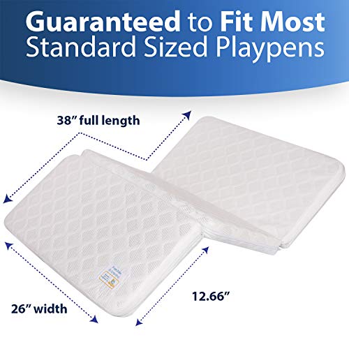 Sleepah Pack and Play Mattress Tri-Fold Double Sided Pad (Firm for Babies) & Soft Memory Foam (for Toddlers) Play Yard Mattress Pad Fits Most Pack N Play Playpens Cribs Foldable with Cary Bag