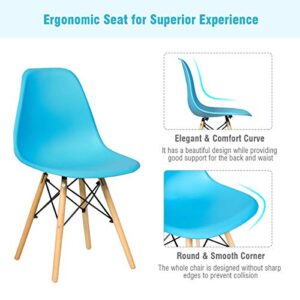 HAPPYGRILL Dining Chairs Modern Style DSW Wood Chair, Shell Lounge Plastic Chairs for Patio Kitchen Dining, 2pcs Set