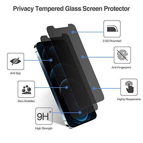 ProCase [2 Pack] iPhone 12 Pro Max Privacy Screen Protector 2020, Anti-Spying Tempered Glass Screen Film Guard for Apple iPhone 12 Pro Max 6.7 Inch 2020