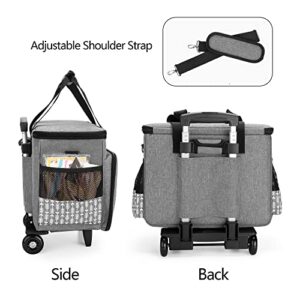 Yarwo Scrapbook Bag on Wheels, Rolling Scrapbook Storage Tote with Detachable Trolley, Gray with Arrow