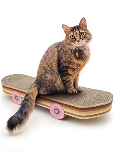 Suck UK Cat Scratch Pad Skateboard Cat Scratchers for Indoor Cats Cat Toy Scratching Board for Cats & Kittens Funny Cat Gifts & Gifts for Cats Interactive Cat Toy & Cardboard Cat Scratcher