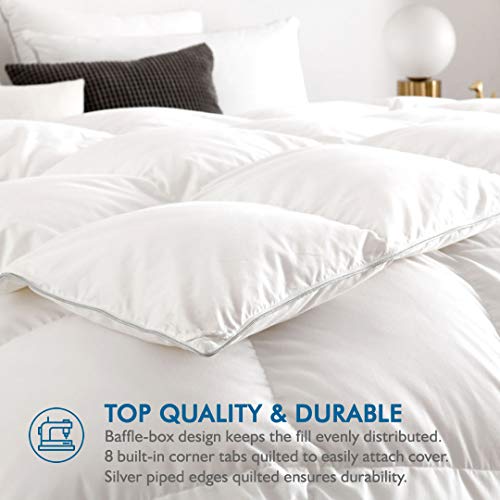 Dafinner Luxurious Queen Feathers Down Comforter - All Season Duvet Insert for Hotel Collection Bedding | Ultra-Soft Egyptian Cotton Fabric, Goose Feathers & Down Blend Filling(90x90, White)