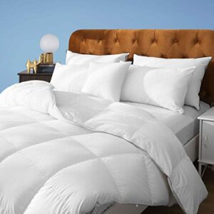 Dafinner Luxurious Queen Feathers Down Comforter - All Season Duvet Insert for Hotel Collection Bedding | Ultra-Soft Egyptian Cotton Fabric, Goose Feathers & Down Blend Filling(90x90, White)