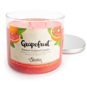 Grapefruit Highly Scented Natural 3 Wick Candle, Essential Fragrance Oils, 100% Soy, Phthalate & Paraben Free, Clean Burning, 14.5 Oz.