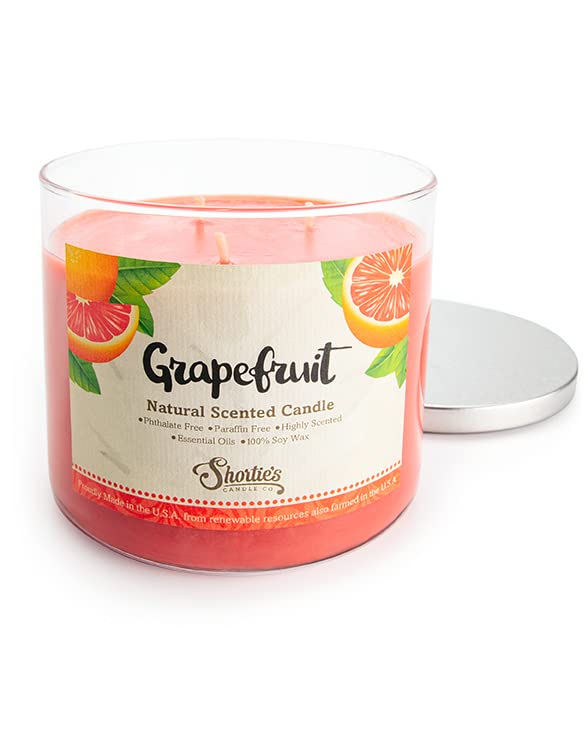 Grapefruit Highly Scented Natural 3 Wick Candle, Essential Fragrance Oils, 100% Soy, Phthalate & Paraben Free, Clean Burning, 14.5 Oz.