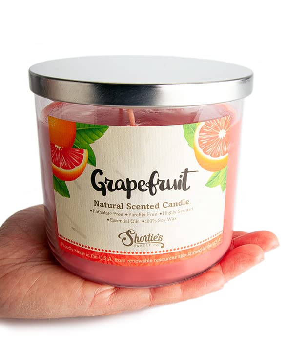 Grapefruit Highly Scented Natural 3 Wick Candle, Essential Fragrance Oils, 100% Soy, Phthalate & Paraben Free, Clean Burning, 14.5 Oz.