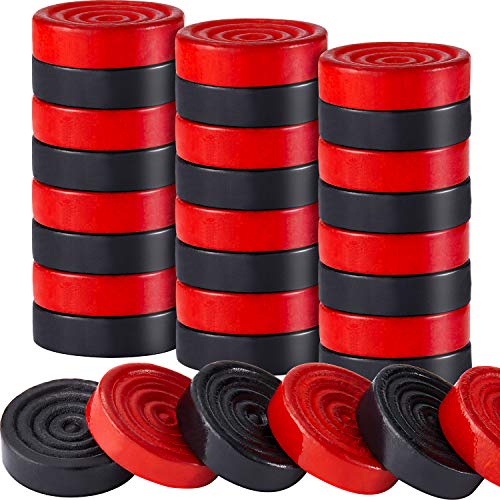 48 Pieces Wooden Checkers Pieces Only 1.06 Inch Wood Checker Board Game Pieces with Stackable Ridge and Drawstring Cloth Pouch, Red and Black Color