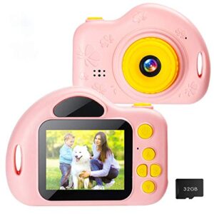 taoist kids camera with 1080p 2 inch ips screen ,hd digital video cameras toys for toddler, camera camcorder for children,best gifts for 3 4 5 6 7 8 9 10 years old girls boys with 32gb sd card(pink)