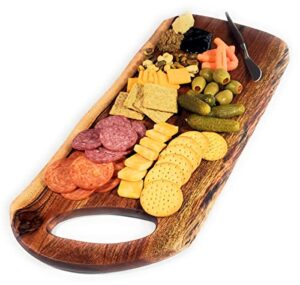 featherlee - premium natural live edge acacia serving cutting charcuterie board with round handle