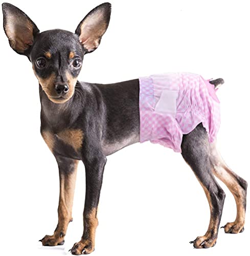 Pet Soft Dog Diapers Female - Disposable Dog Diapers, Cat Diapers for Female Cats, Puppy Diapers with Adjustable Foam Tail Hole 12pcs (XS,Pink)