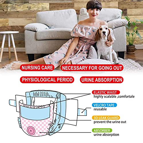 Pet Soft Dog Diapers Female - Disposable Dog Diapers, Cat Diapers for Female Cats, Puppy Diapers with Adjustable Foam Tail Hole 12pcs (XS,Pink)