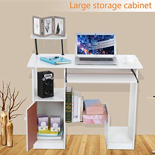 NDGDGA Computer Desk, Desktop Home Modern Simple Style Desk, Creative Desk Writing Desk, Laptop Study Table Office Workstation with Storage Shelves Pullout Keyboard Tray (White-A, 35.4×18.9×28.3in)