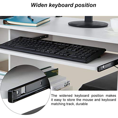 NDGDGA Computer Desk, Desktop Home Modern Simple Style Desk, Creative Desk Writing Desk, Laptop Study Table Office Workstation with Storage Shelves Pullout Keyboard Tray (White-A, 35.4×18.9×28.3in)