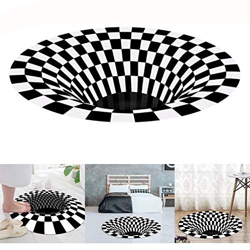 Vortex Illusion Rug Area Rug 3D Checkered Geometric Optical Carpet Black & White Plaid Anti-Slip Floor Mat Doormat for Home Living Room Decor Art (31.5‘’×31.5‘’)