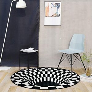 Vortex Illusion Rug Area Rug 3D Checkered Geometric Optical Carpet Black & White Plaid Anti-Slip Floor Mat Doormat for Home Living Room Decor Art (31.5‘’×31.5‘’)