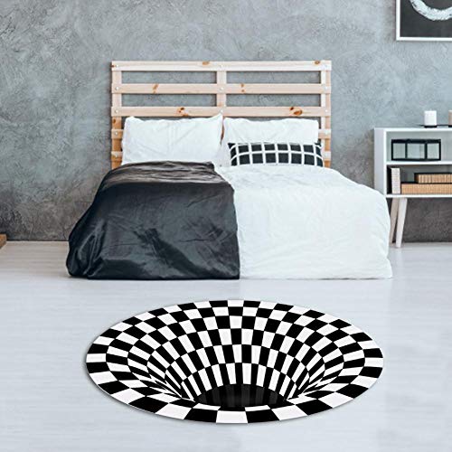 Vortex Illusion Rug Area Rug 3D Checkered Geometric Optical Carpet Black & White Plaid Anti-Slip Floor Mat Doormat for Home Living Room Decor Art (31.5‘’×31.5‘’)