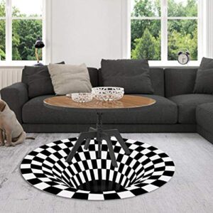 Vortex Illusion Rug Area Rug 3D Checkered Geometric Optical Carpet Black & White Plaid Anti-Slip Floor Mat Doormat for Home Living Room Decor Art (31.5‘’×31.5‘’)