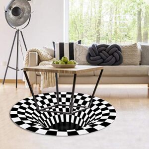 Vortex Illusion Rug Area Rug 3D Checkered Geometric Optical Carpet Black & White Plaid Anti-Slip Floor Mat Doormat for Home Living Room Decor Art (31.5‘’×31.5‘’)